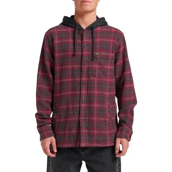 Quiksilver Sandbar Plaid Cotton Flannel Hooded Shirt