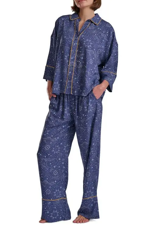 Splendid Button-up Shirt & Pants Pajamas - Celestial Sky