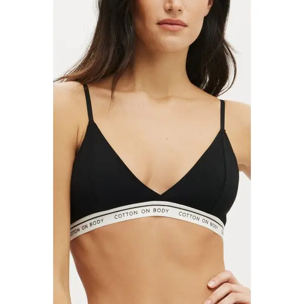 Cotton:on Branded Cotton Cross Over Bralette - Black