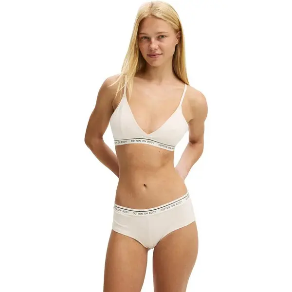 Cotton:on Branded Cotton Cross Over Bralette - Butterscotch Marle
