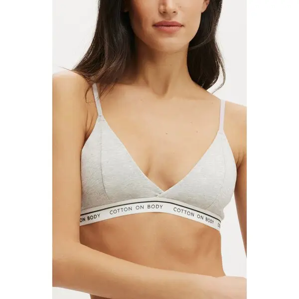 Cotton:on Branded Cotton Cross Over Bralette - Grey Marle