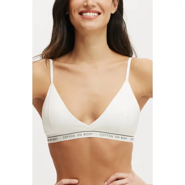 Cotton:on Branded Cotton Cross Over Bralette - White