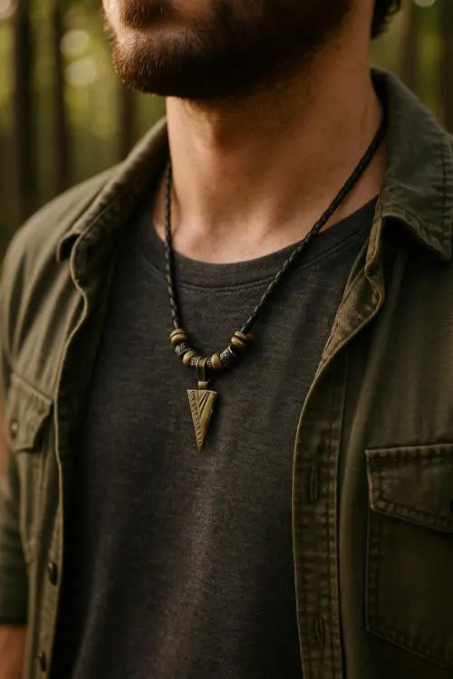 Trafalgar Cheyenne Triangle And Beaded Vegan Leather Adjustable Necklace
