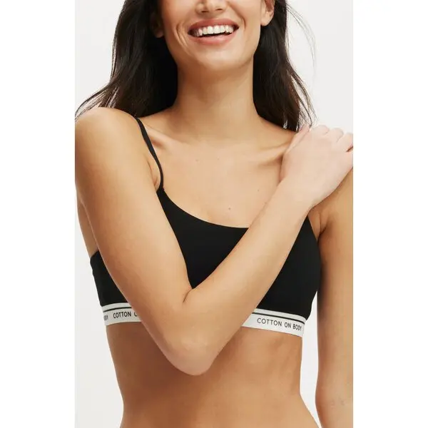 Cotton:on Branded Cotton Scoop Bralette - Black