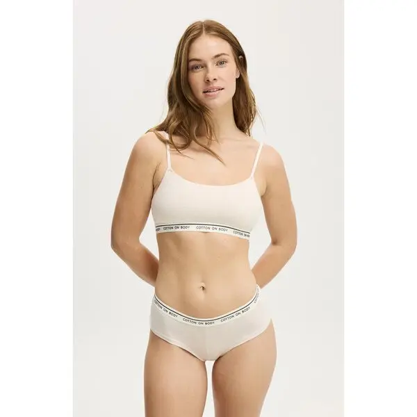 Cotton:on Branded Cotton Scoop Bralette - Butterscotch Marle