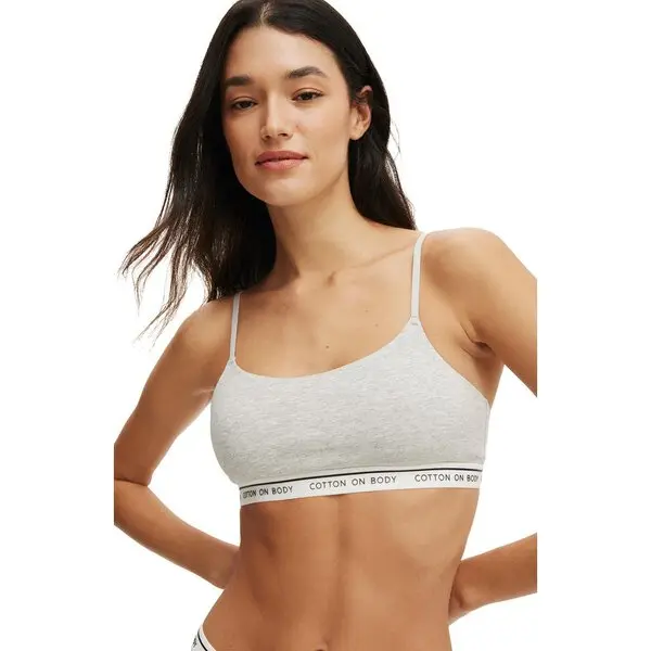 Cotton:on Branded Cotton Scoop Bralette - Grey Marle