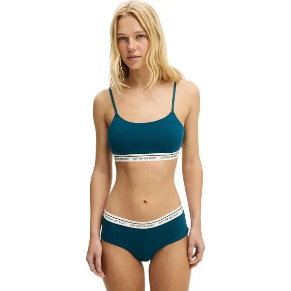 Cotton:on Branded Cotton Scoop Bralette - Tidal Teal