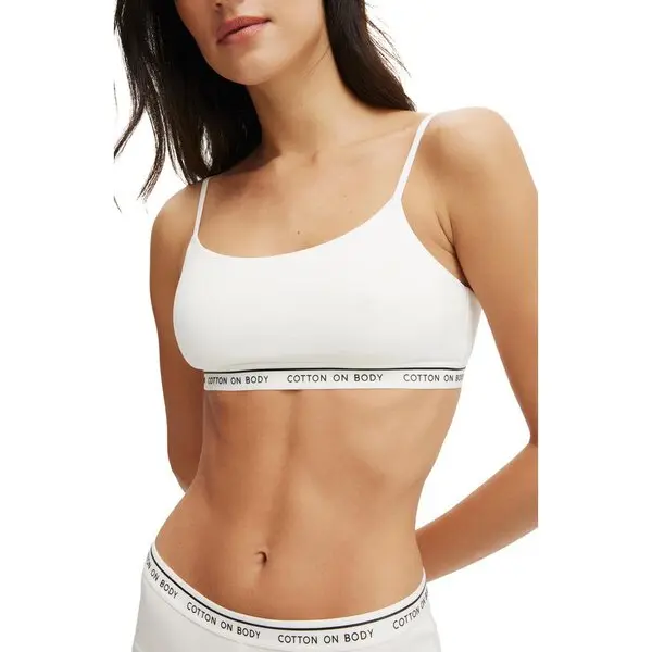 Cotton:on Branded Cotton Scoop Bralette - White