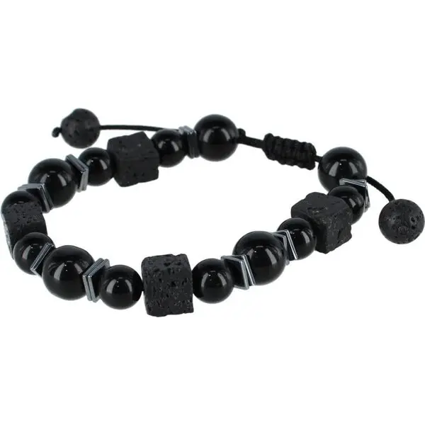 Trafalgar Flint Beaded Stone And Metallic Adjustable Bracelet - Black
