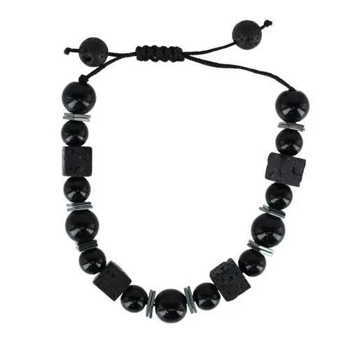 Trafalgar Flint Beaded Stone And Metallic Adjustable Bracelet