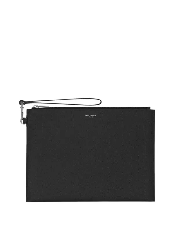 Saint Laurent Zipped Tablet Holder In Grain De Poudre Leather - Black