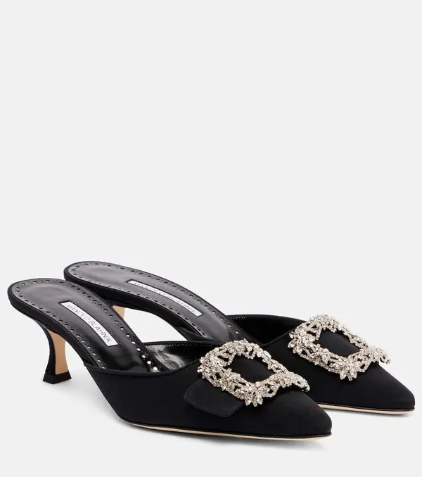 Manolo Blahnik Maysale Jewel 50 Crêpe De Chine Mules - Black