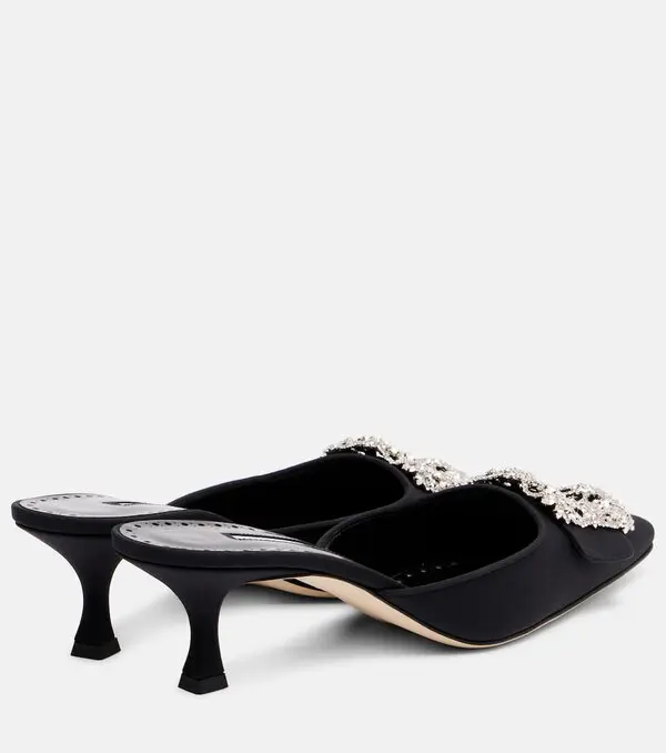 Manolo Blahnik Maysale Jewel 50 Crêpe De Chine Mules - Black