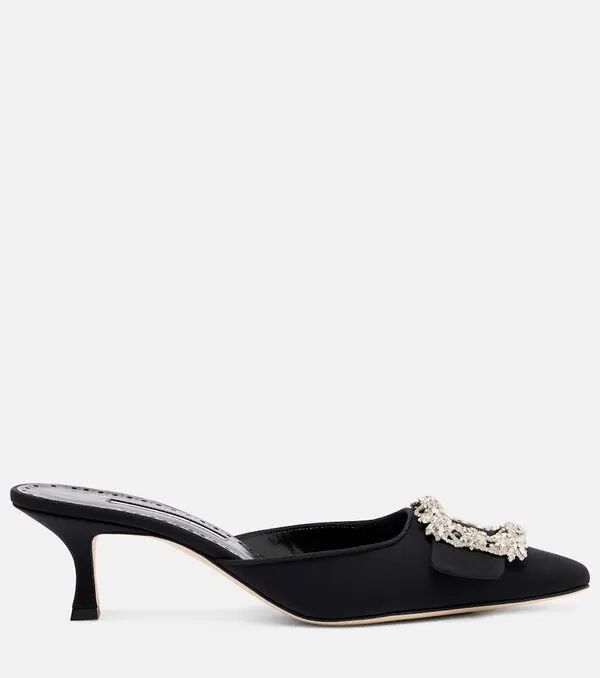 Manolo Blahnik Maysale Jewel 50 Crêpe De Chine Mules - Black