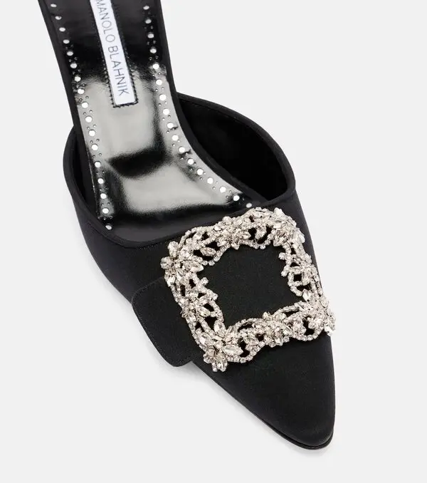 Manolo Blahnik Maysale Jewel 50 Crêpe De Chine Mules - Black
