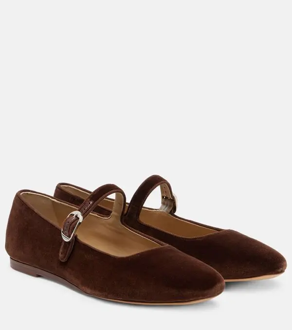 Le Monde Beryl Velvet Mary Jane Flats - Brown