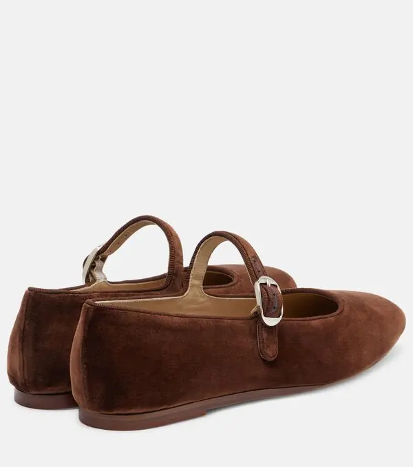 Le Monde Beryl Velvet Mary Jane Flats - Brown