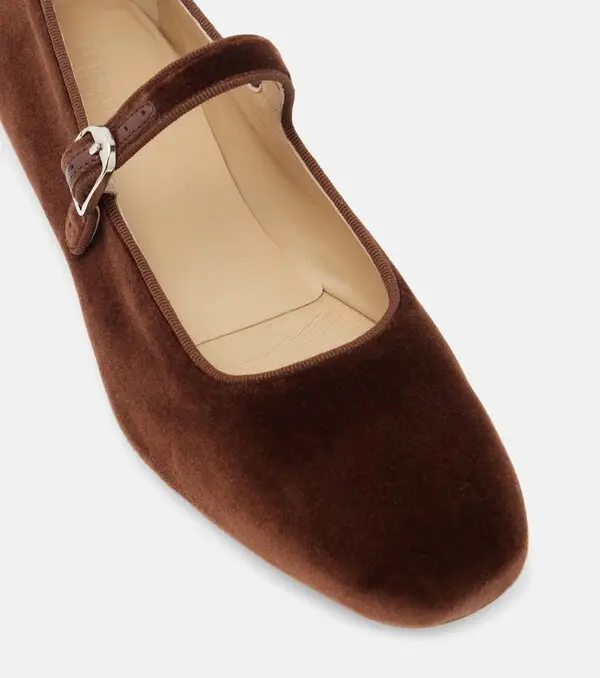 Le Monde Beryl Velvet Mary Jane Flats - Brown