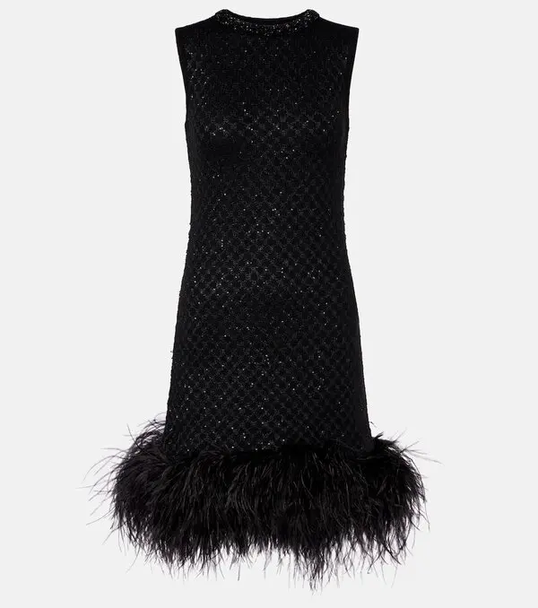 Max Mara Novara Feather-trimmed Minidress