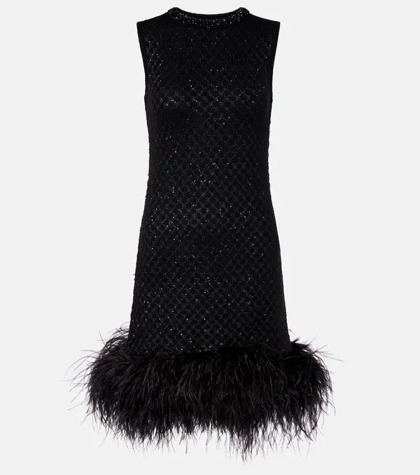 Max Mara Novara Feather-trimmed Minidress - Black