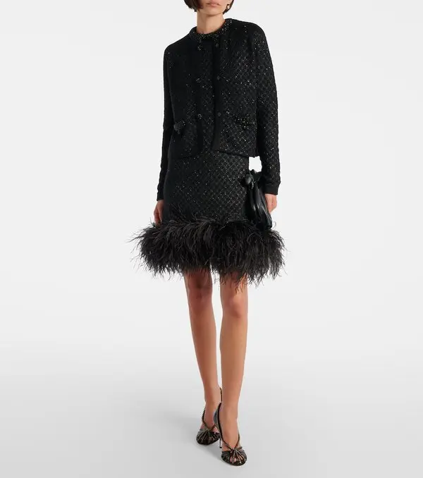 Max Mara Novara Feather-trimmed Minidress