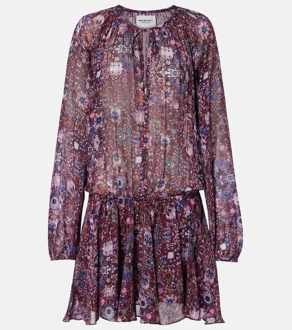 MARANT ETOILE Bess Floral Shirred Minidress - Purple