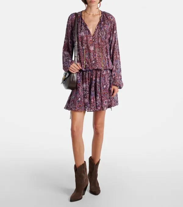 MARANT ETOILE Bess Floral Shirred Minidress - Purple