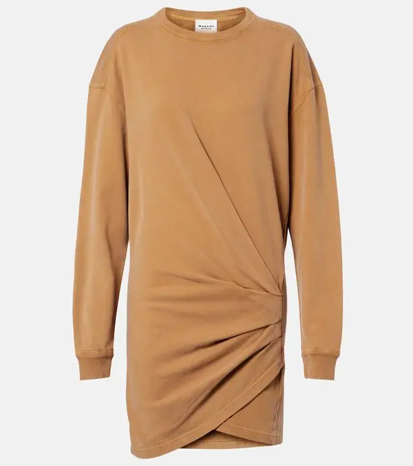 MARANT ETOILE Pipper Gathered Organic Cotton Sweatshirt Dress - Beige
