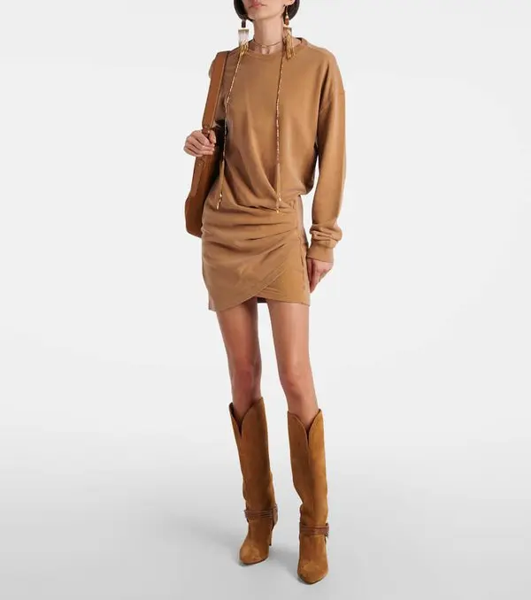 MARANT ETOILE Pipper Gathered Organic Cotton Sweatshirt Dress - Beige