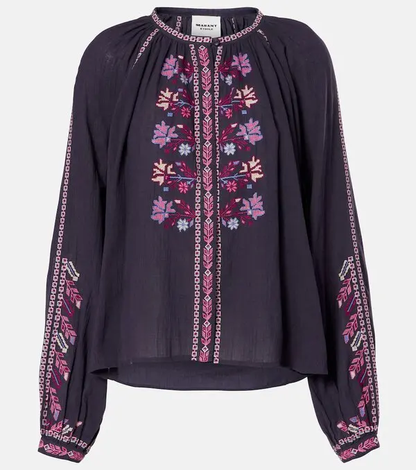 MARANT ETOILE Lynne Embroidered Cotton Blouse - Black