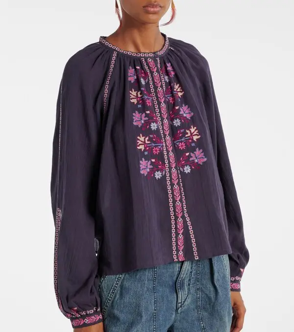 MARANT ETOILE Lynne Embroidered Cotton Blouse