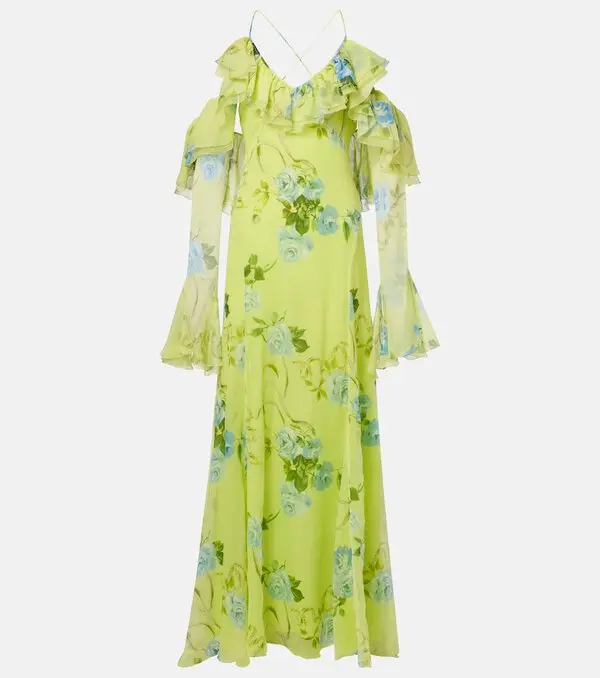 Blumarine Floral Silk Crêpe Gown - Green