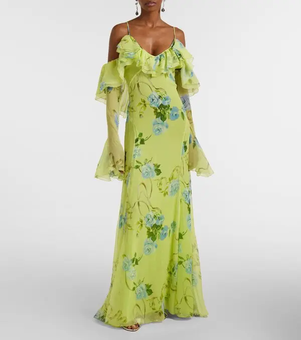 Blumarine Floral Silk Crêpe Gown
