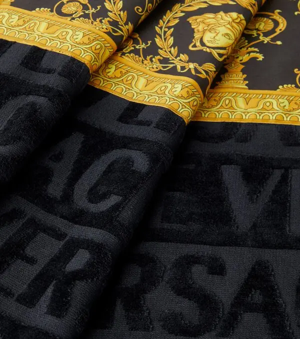 Versace I Love Baroque Cotton Terry Beach Towel - Black