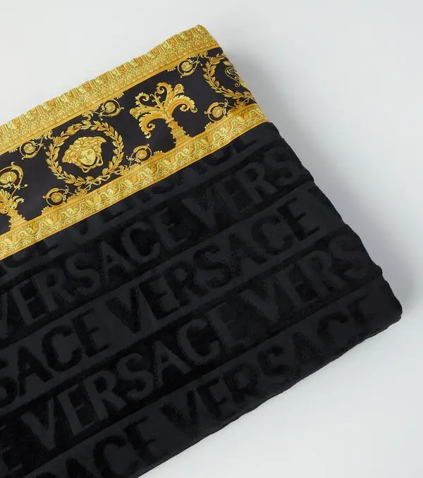 Versace I Love Baroque Cotton Terry Beach Towel - Black