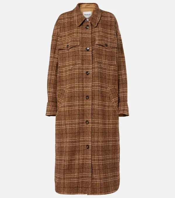 MARANT ETOILE Gislene Checked Virgin Wool Coat - Brown