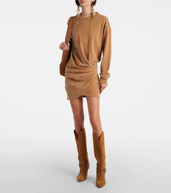 MARANT ETOILE Gathered Cotton Sweatshirt Dress - Beige