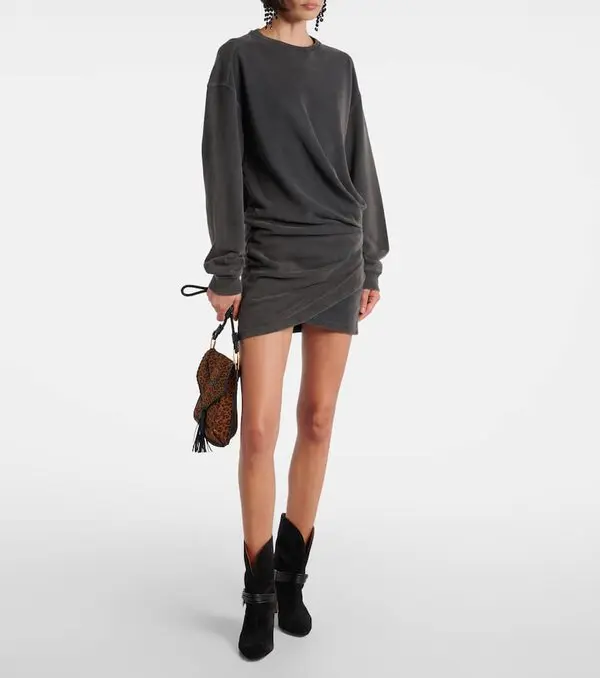 MARANT ETOILE Pipper Gathered Cotton Sweatshirt Dress - Black