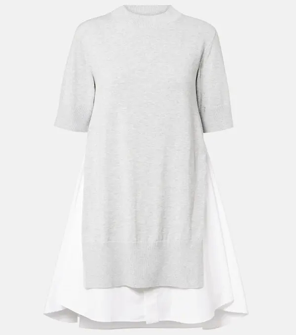 Sacai Layered Cotton Minidress - Grey