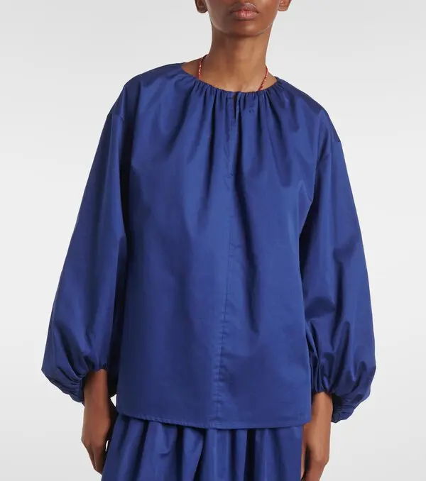 JOSEPH Puff-sleeve Cotton Blouse - Blue