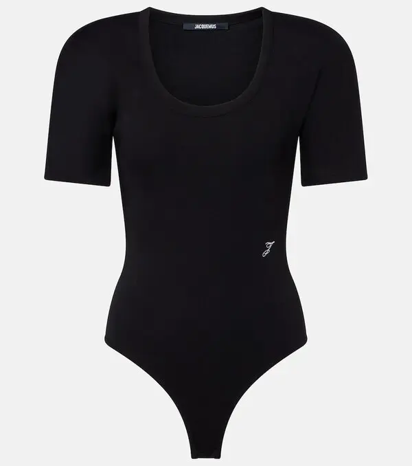 Jacquemus Embroidered Cotton Bodysuit - Black
