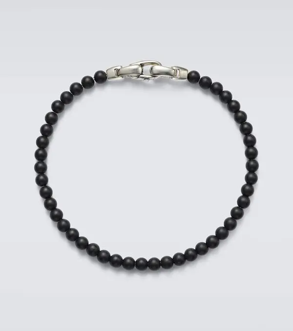 David Yurman Sterling Silver Bracelet With Onyx Beads - Black