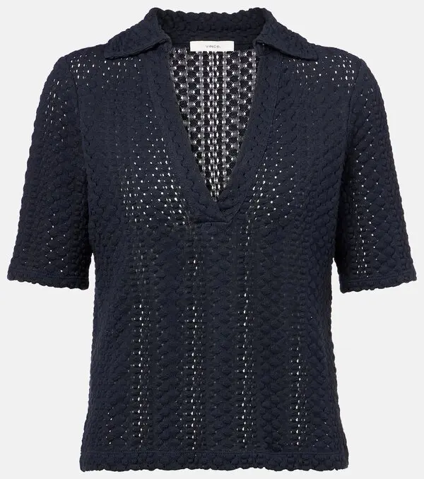 Vince Open-knit Cotton Polo Shirt - Blue