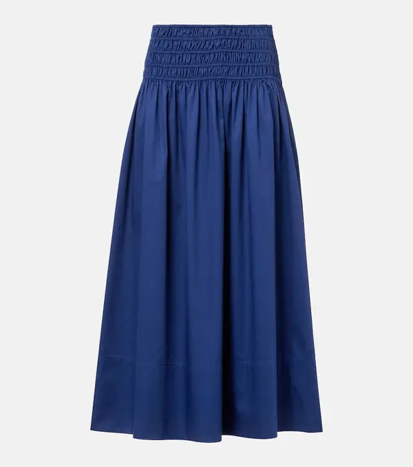 JOSEPH Leonie Cotton Satin Midi Skirt - Blue