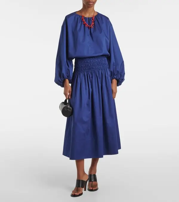 JOSEPH Leonie Cotton Satin Midi Skirt - Blue