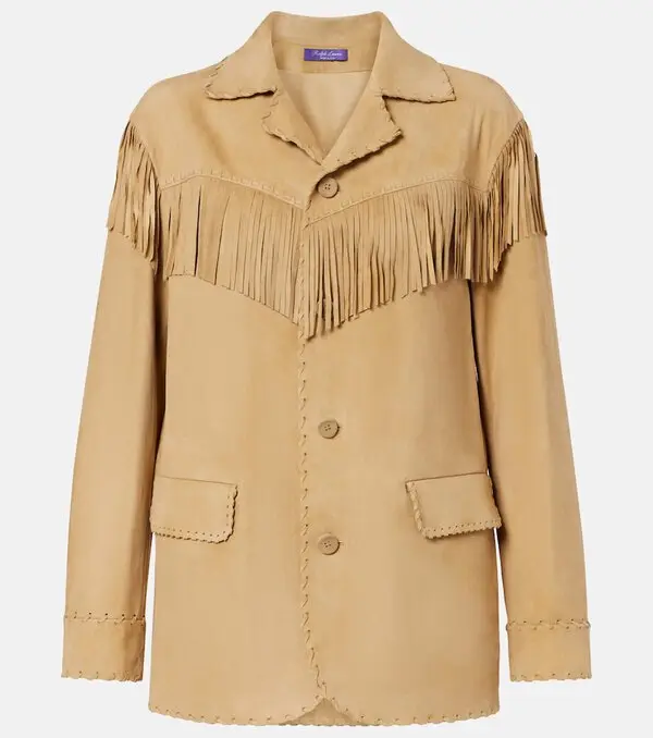 Ralph Lauren Ryland Fringed Suede Jacket - Beige