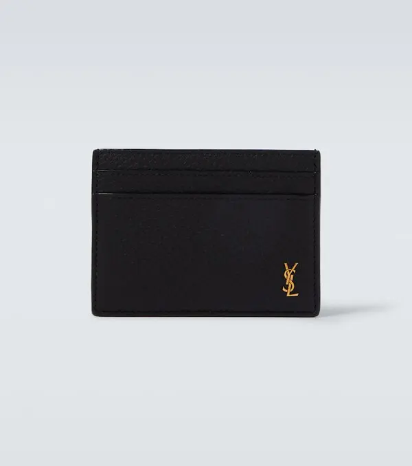 Saint Laurent Tiny Cassandre Leather Card Holder - Black