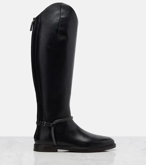 Brunello Cucinelli Monili Leather Knee-high Boots - Black