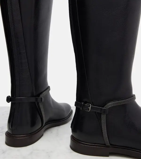 Brunello Cucinelli Monili Leather Knee-high Boots - Black