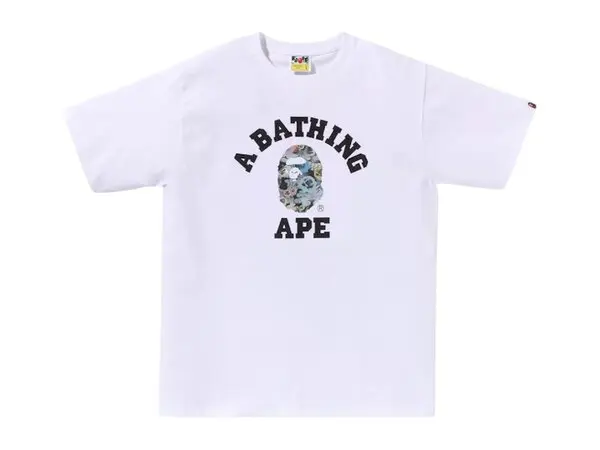 A BATHING APE Floral Camo College Tee Shirt - White